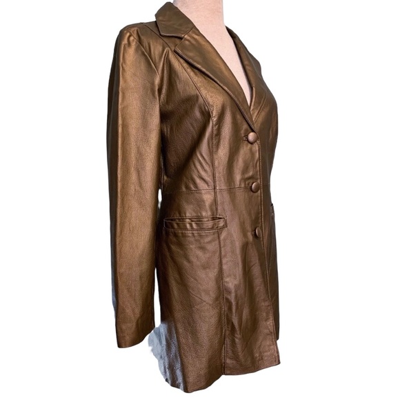 Dialogue | Jackets & Coats | Dialogue Bronzed Metallic Leather Coat ...